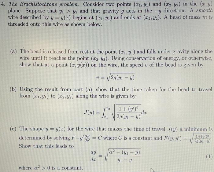 Solved 4. The Brachistochrone problem. Consider two points | Chegg.com