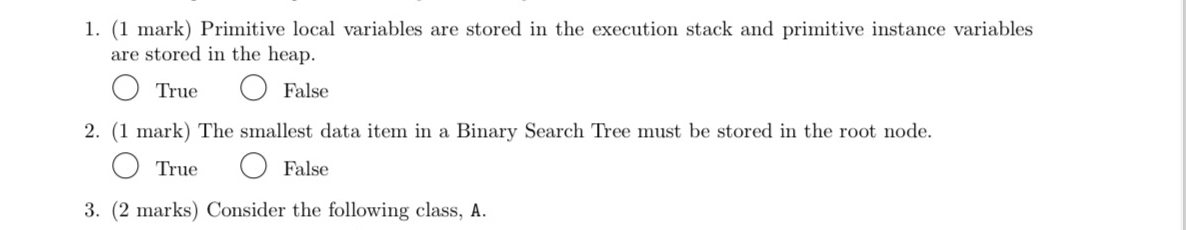 Solved (1 ﻿mark) ﻿Primitive local variables are stored in | Chegg.com