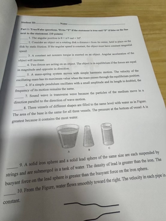 Solved Student ID q, ﻿Name q,Part 1: True/False questions, | Chegg.com
