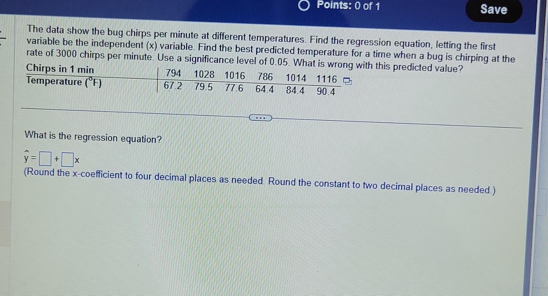 Solved The data show the bug chirps per minute at different | Chegg.com