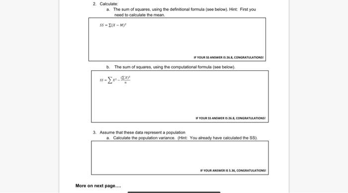 Solved 2. Calculate: a. The sum of squares, using the | Chegg.com