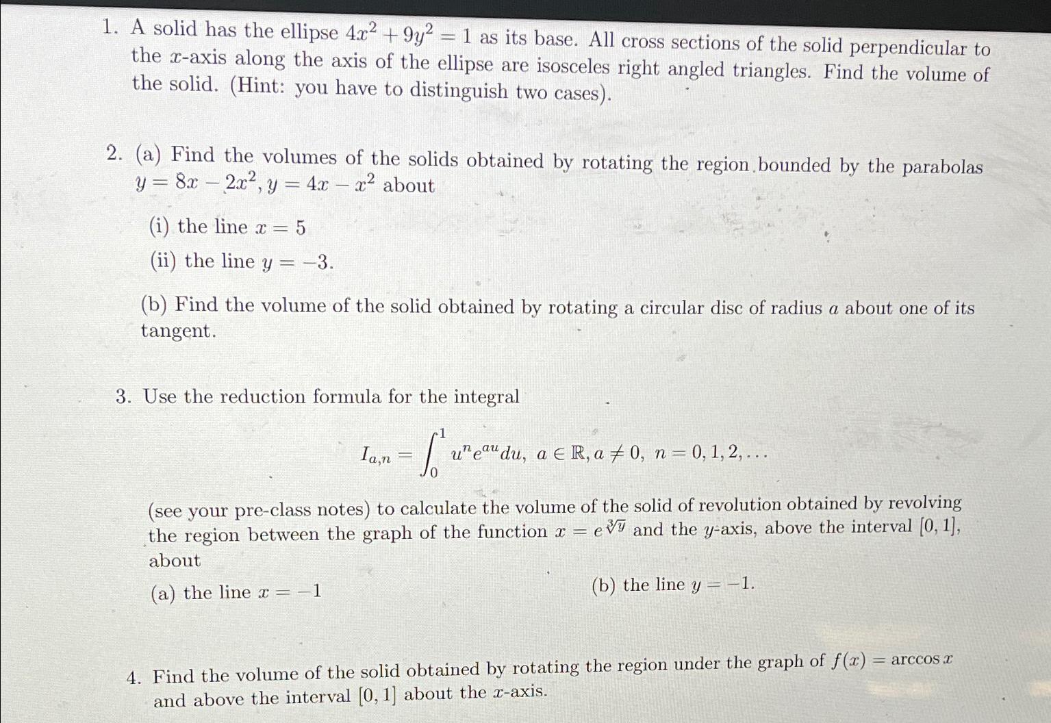 Solved A solid has the ellipse 4x2+9y2=1 ﻿as its base. All | Chegg.com