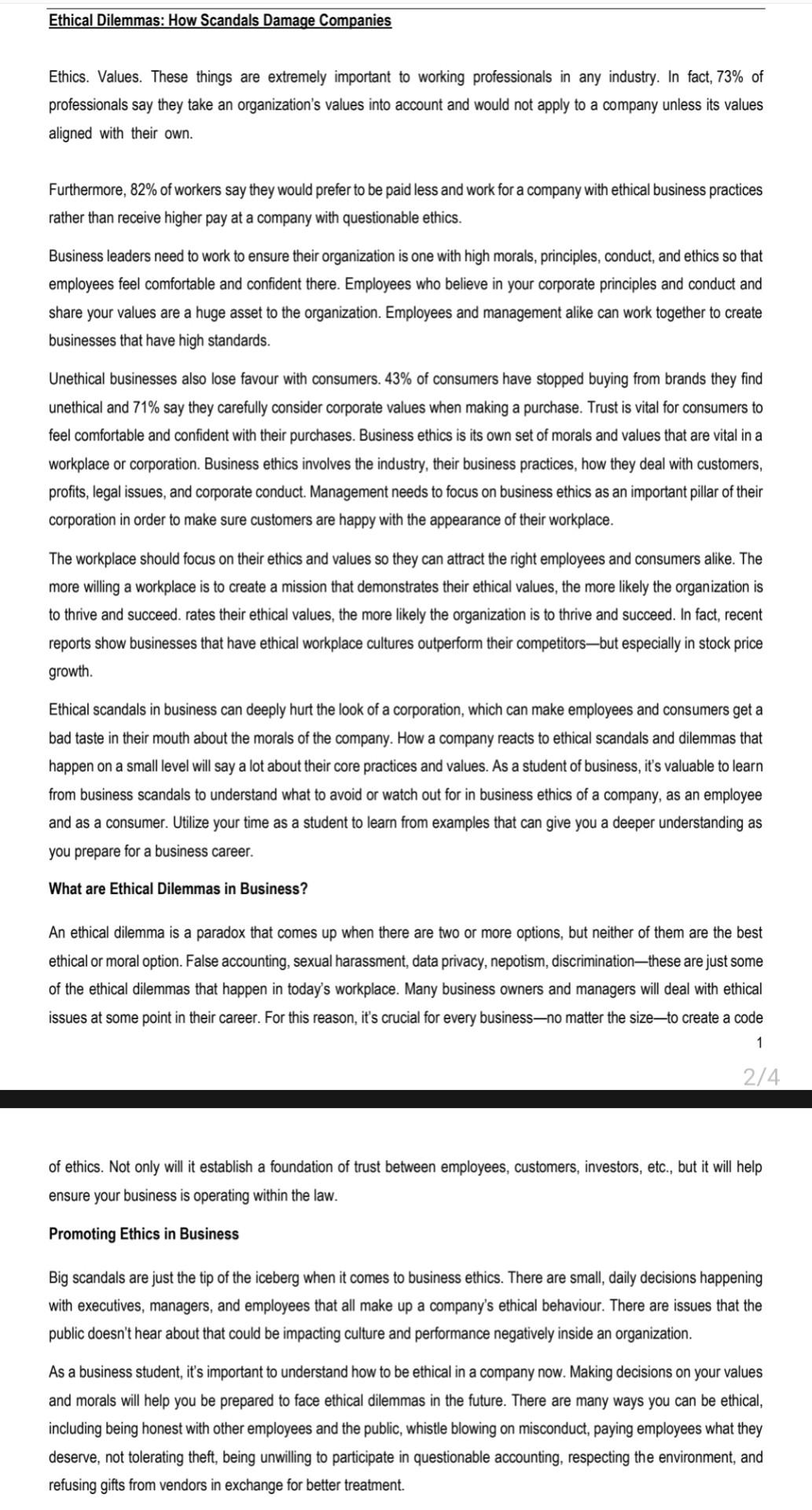 Solved Ethical Dilemmas: How Scandals Damage Companies | Chegg.com