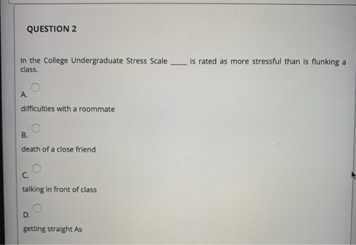 Solved QUESTION 2 In the College Undergraduate Stress Scale | Chegg.com
