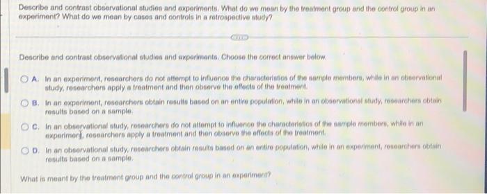 Solved Describe and contrast observational studies and | Chegg.com