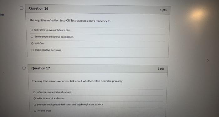 Solved The cognitive reflection test (CR Test) assesses | Chegg.com