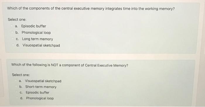 Solved Which of the components of the central executive | Chegg.com