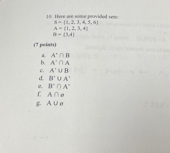 Solved 10. Here are some provided sets: S = {1, 2, 3, 4, 5, | Chegg.com