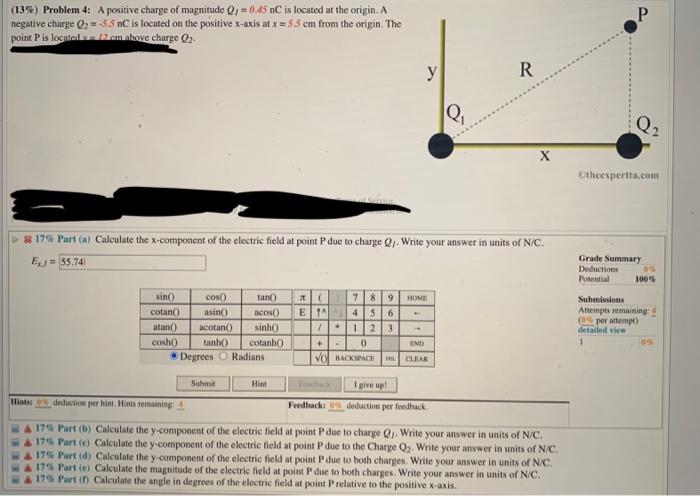 Solved (13\%) Problem 4: A positive charge of magnitude | Chegg.com