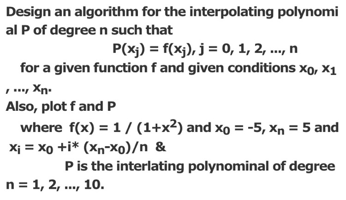 Solved Design an algorithm for the interpolating polynomi al | Chegg.com