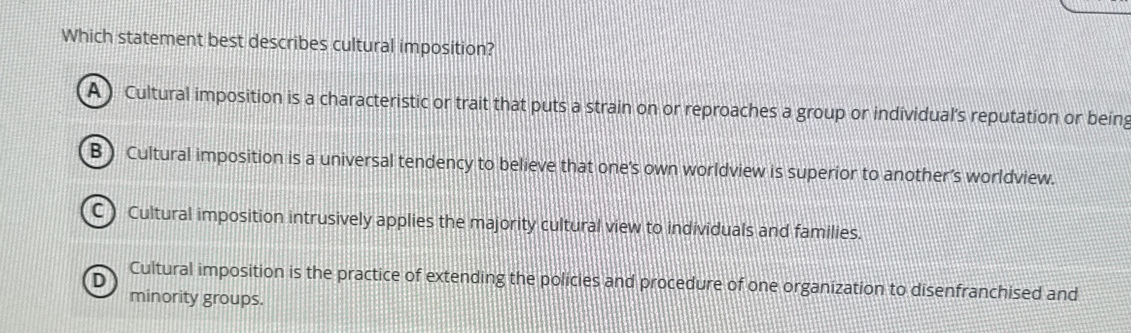 High Quality SOLUTION Which statement best describes cultural | Chegg.com