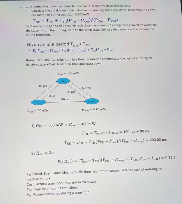 Solved 1. Considering the power state machine of SA-1100 | Chegg.com
