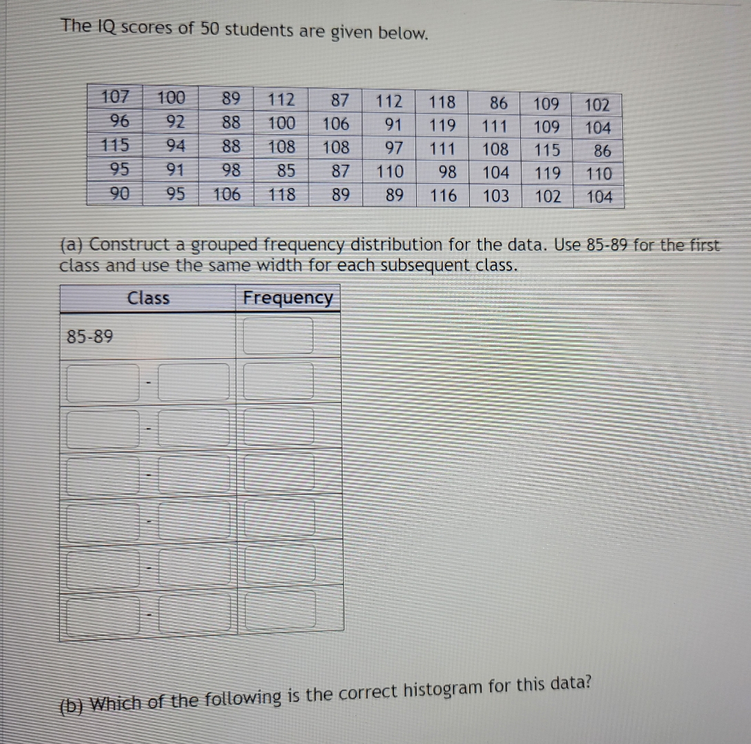 Solved The 1Q ﻿scores of 50 ﻿students are given | Chegg.com