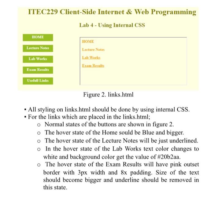 Solved ITEC 229 - LAB 4 - Using Internal CSS • For Lab 4 you | Chegg.com