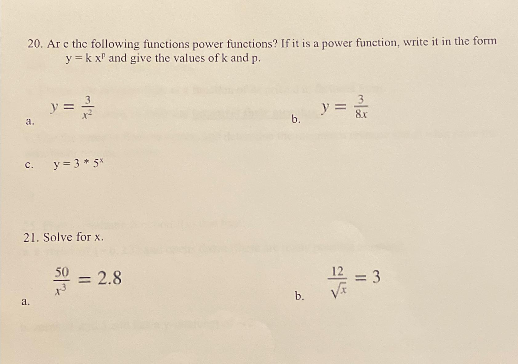Solved Ar e the following functions power functions? If it | Chegg.com