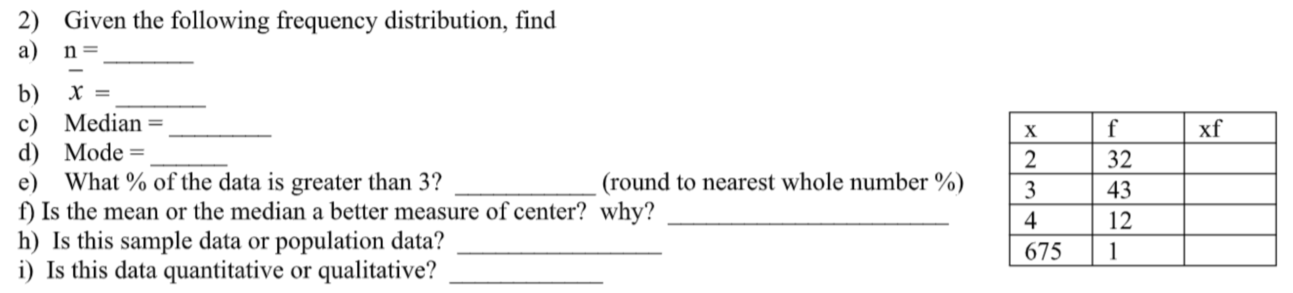 Solved Given the following frequency distribution, | Chegg.com
