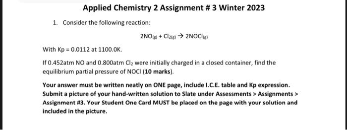 Solved Applied Chemistry 2 Assignment \# 3 Winter 2023 1. | Chegg.com