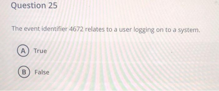 Solved Question 25 The event identifier 4672 relates to a | Chegg.com