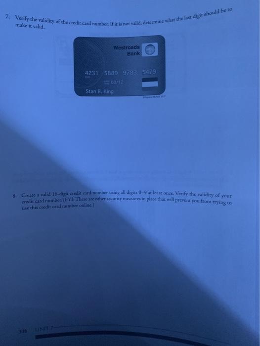 Solved 7. Verify the validity of the credit card number. If | Chegg.com