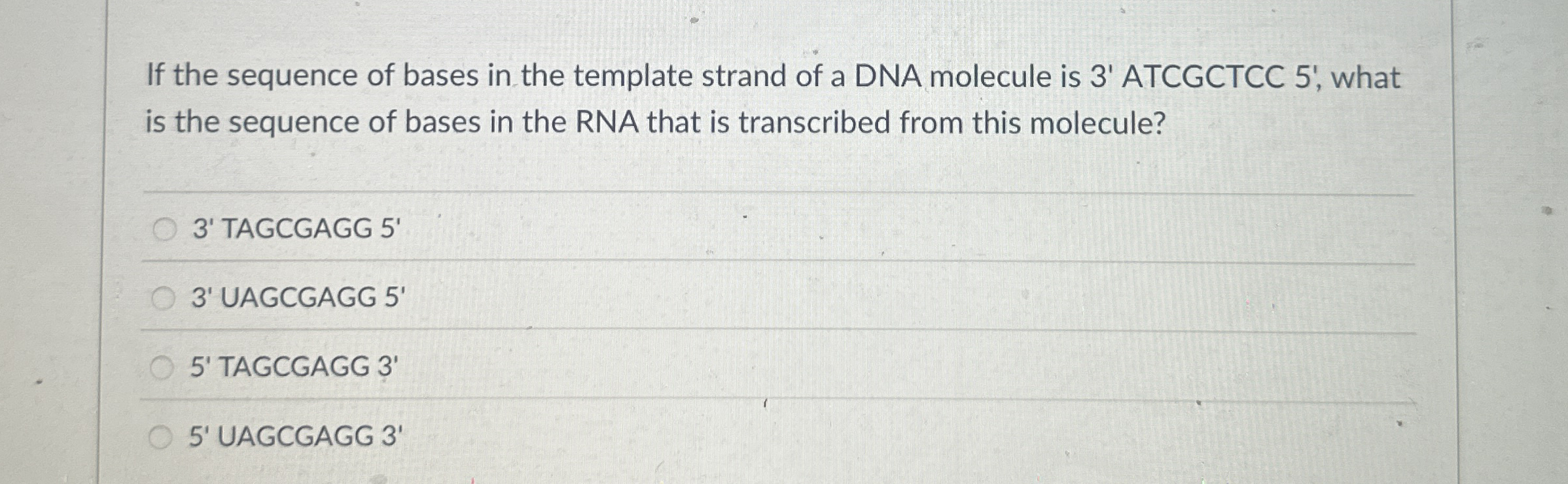 Solved If the sequence of bases in the template strand of a | Chegg.com