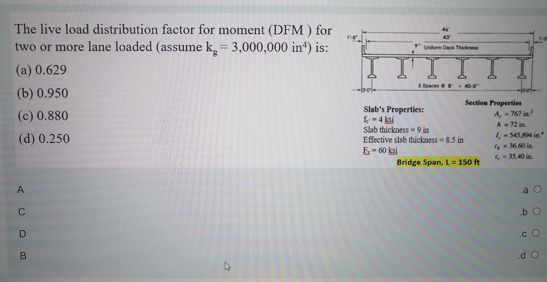 Solved The live load distribution factor for moment (DFM for | Chegg.com