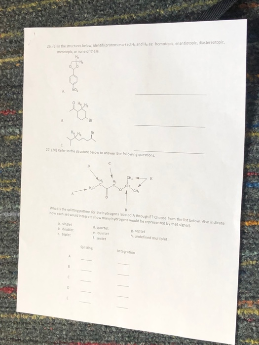 Solved 266) in the structures below, identify protons marked | Chegg.com