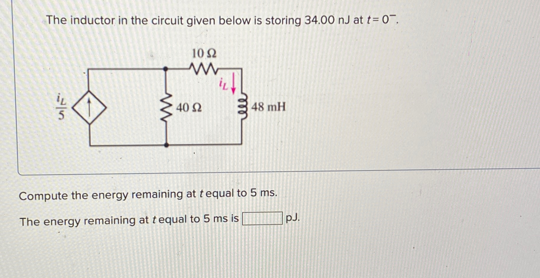 Solved The inductor in the circuit given below is storing | Chegg.com