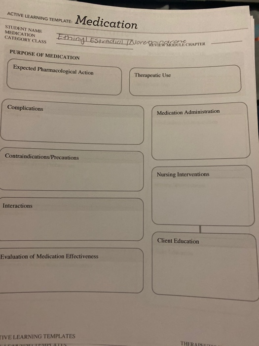 Solved ACTIVE LEARNING TEMPLATE: Medication STUDENT NAME | Chegg.com