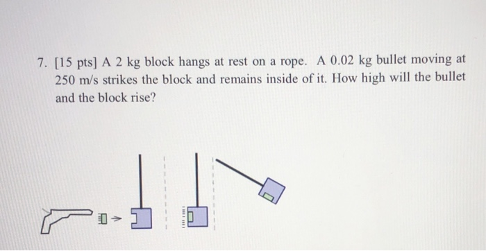 Solved 7. [15 pts] A 2 kg block hangs at rest on a rope. A | Chegg.com