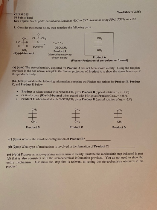 Worksheet (WS5) CHEM 205 56 Points Total Key Topics: | Chegg.com