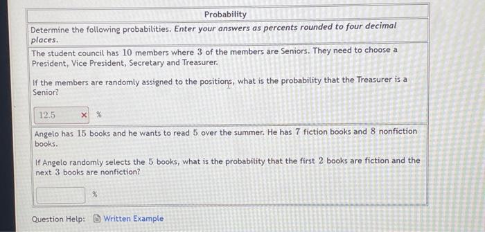 Solved Probability Determine the following probabilities. | Chegg.com