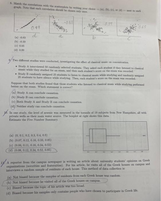 Solved 8. Match the correlations with the scatterphots by | Chegg.com