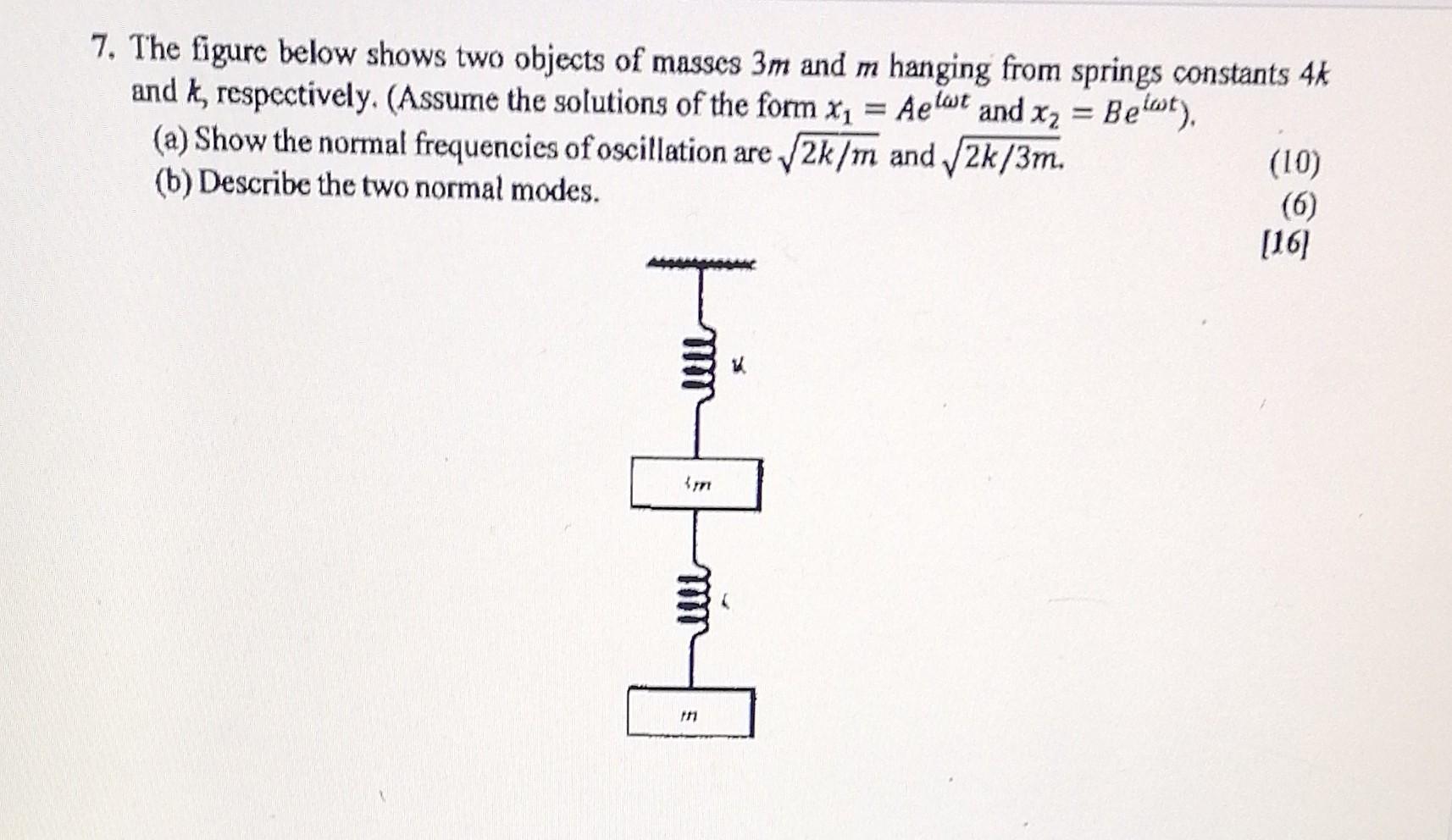 Solved The figure below shows two objects of masses 3m and m | Chegg.com