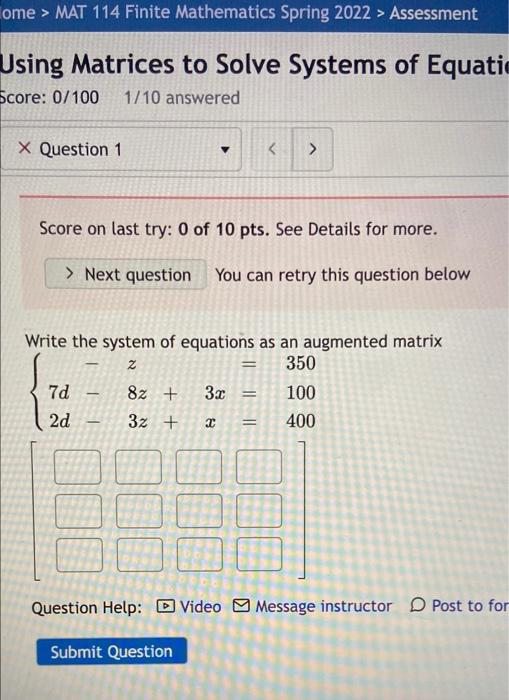 Solved ome > MAT 114 Finite Mathematics Spring 2022 > | Chegg.com