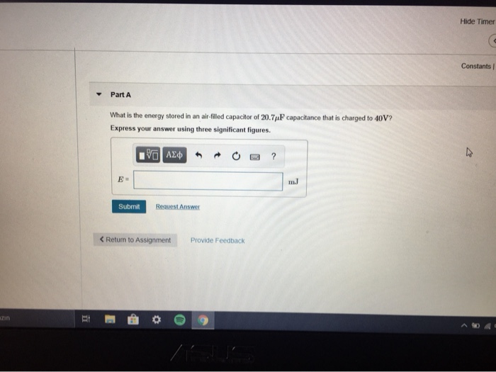 Solved Hide Timer Constants Part A What is the energy stored | Chegg.com