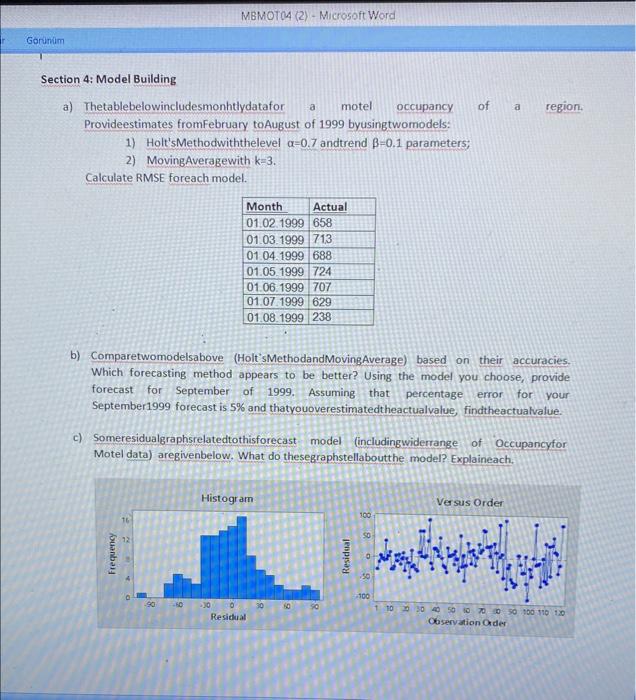 Solved a) Thetablebelowincludesmonhtlydatafor a motel | Chegg.com