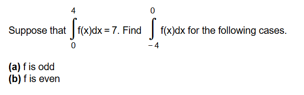 Solved Suppose that ∫04f(x)dx=7. ﻿Find ∫-40f(x)dx ﻿for the | Chegg.com