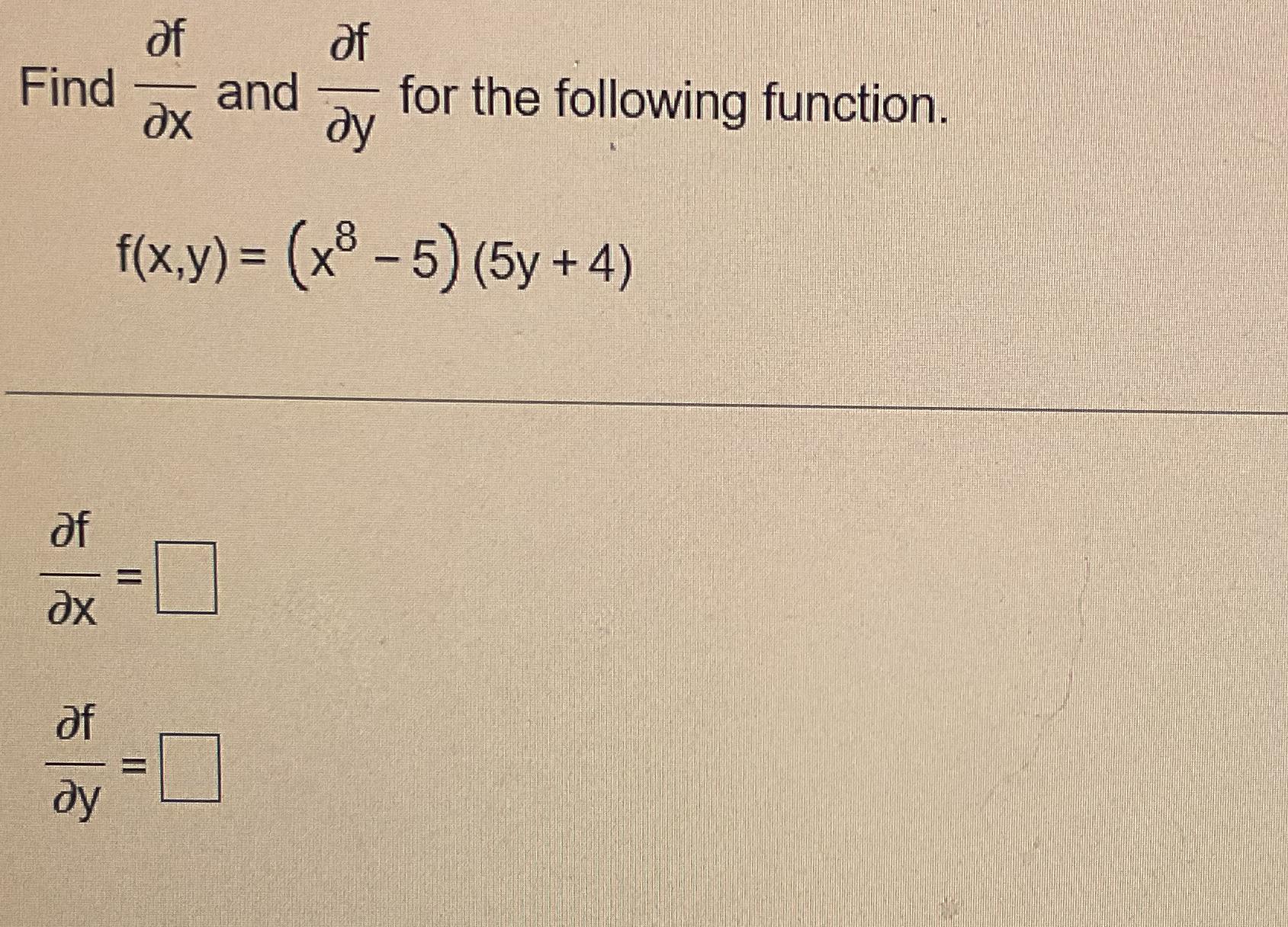Solved Find delfdelx ﻿and delfdely ﻿for the following | Chegg.com