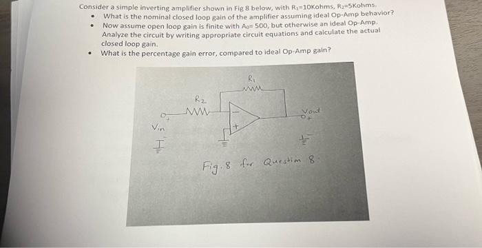 Solved Consider a simple inverting amplifier shown in Fig 8 | Chegg.com