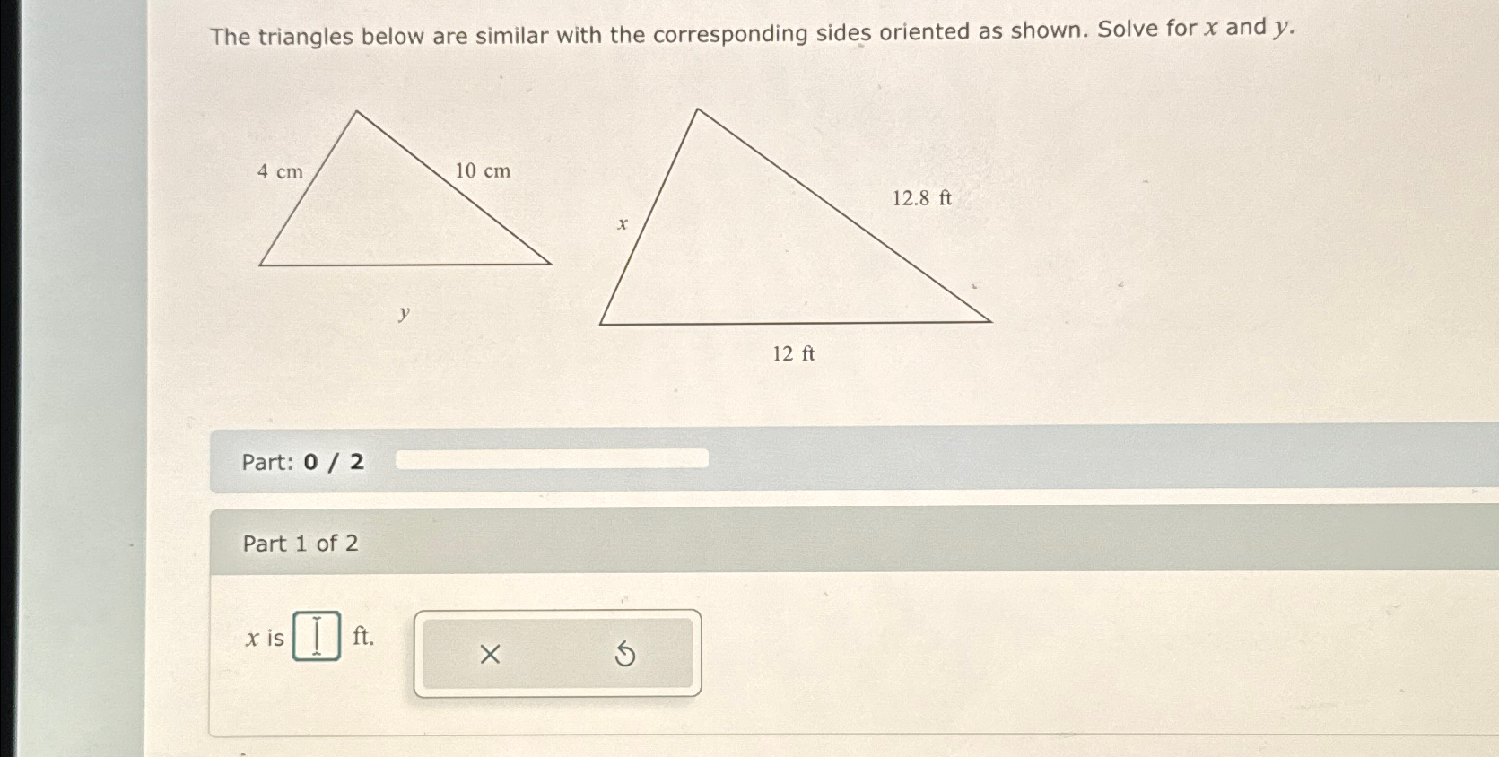 Solved The triangles below are similar with the | Chegg.com