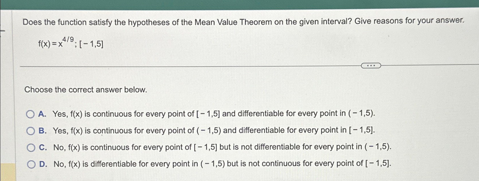 Solved Does the function satisfy the hypotheses of the Mean | Chegg.com