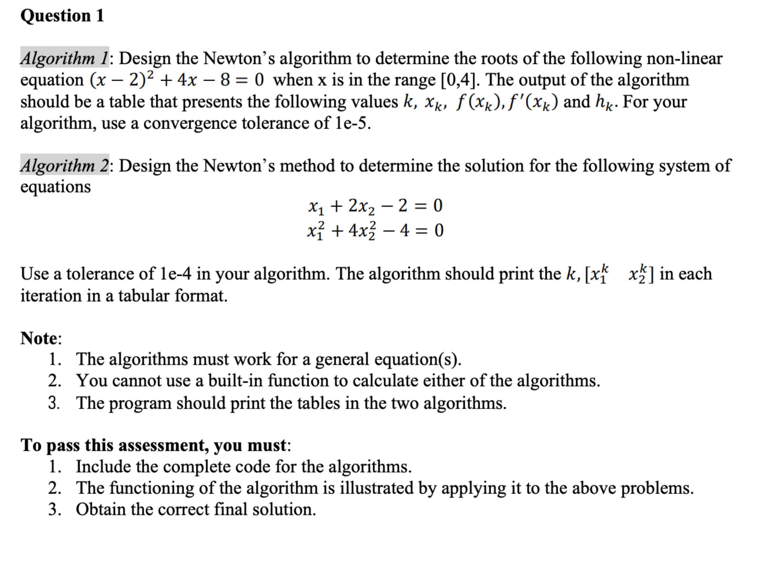 Solved Question 1Algorithm 1: Design the Newton's algorithm | Chegg.com