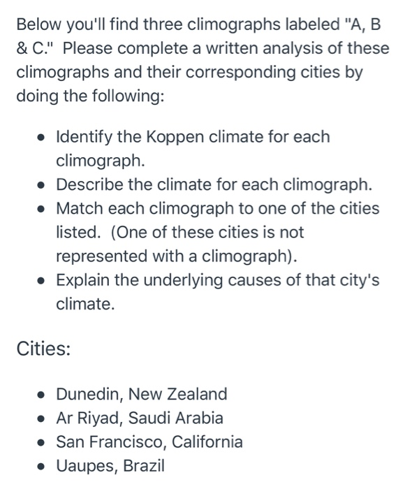 Solved Below you'll find three climographs labeled "A, B & | Chegg.com