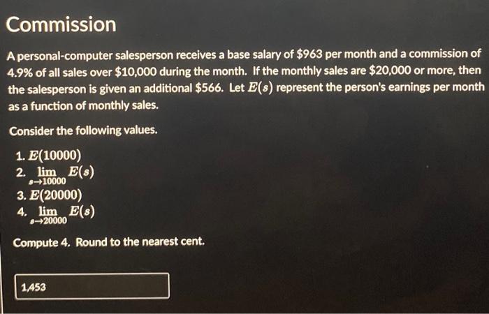 Solved A personal-computer salesperson receives a base | Chegg.com