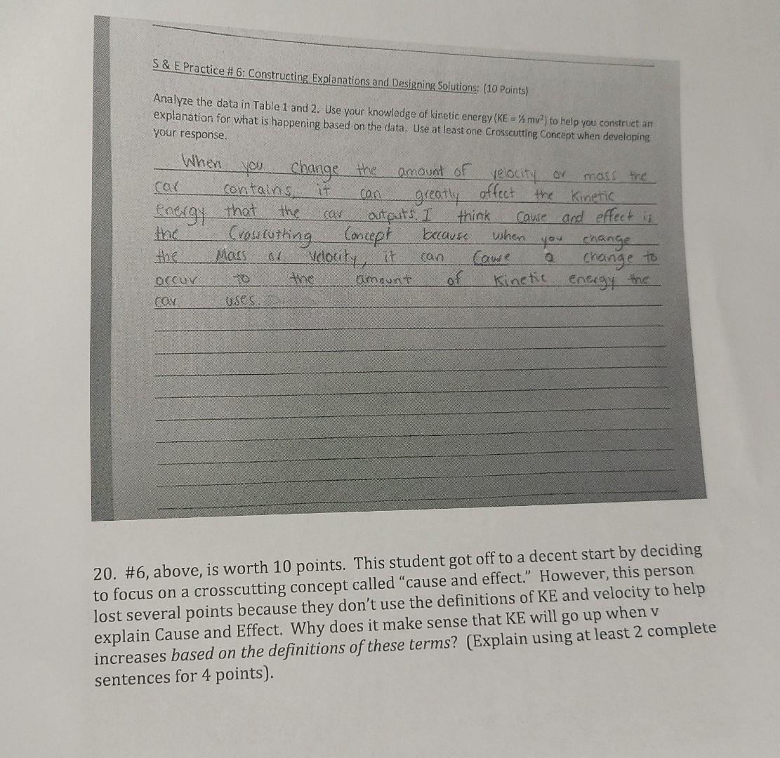 S\& E Practice \# 6: Constructing Explanations and | Chegg.com