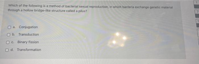 Solved Which of the following is a method of bacterial | Chegg.com