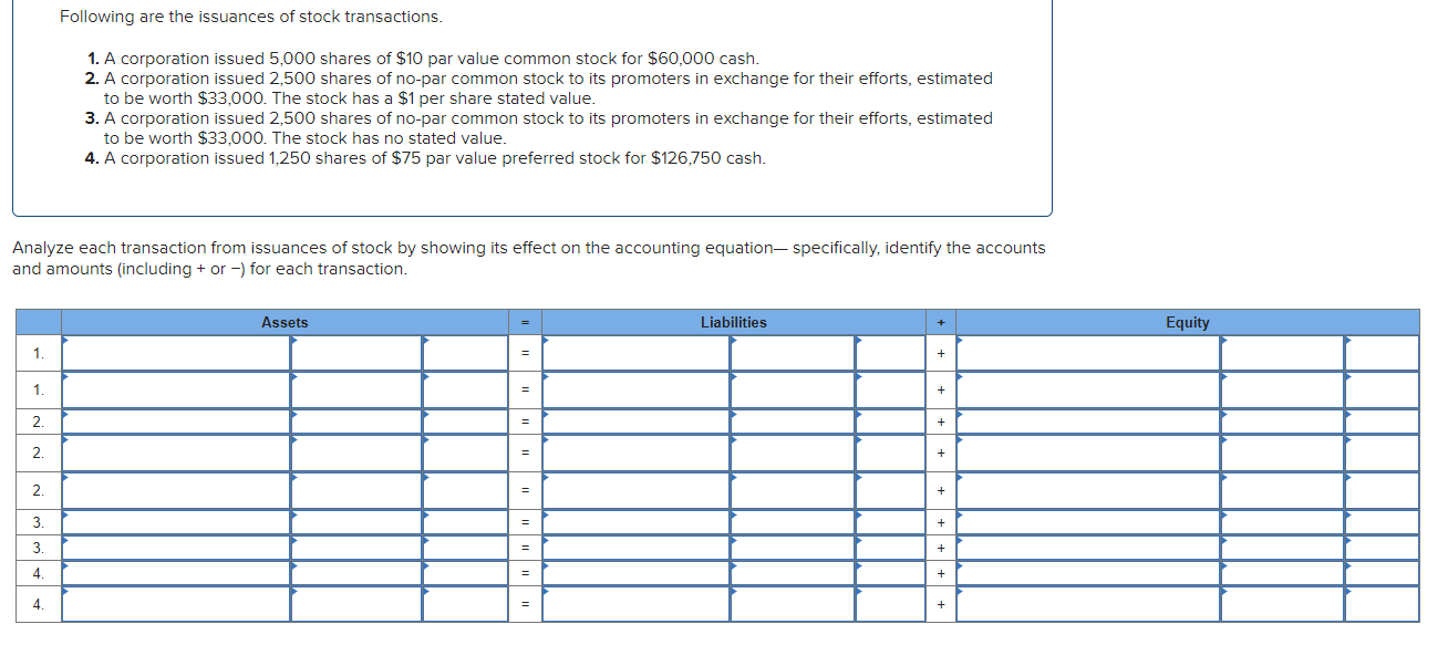 Solved Following are the issuances of stock transactions.A | Chegg.com Solved Following are the issuances of stock transactions.A | Chegg.com