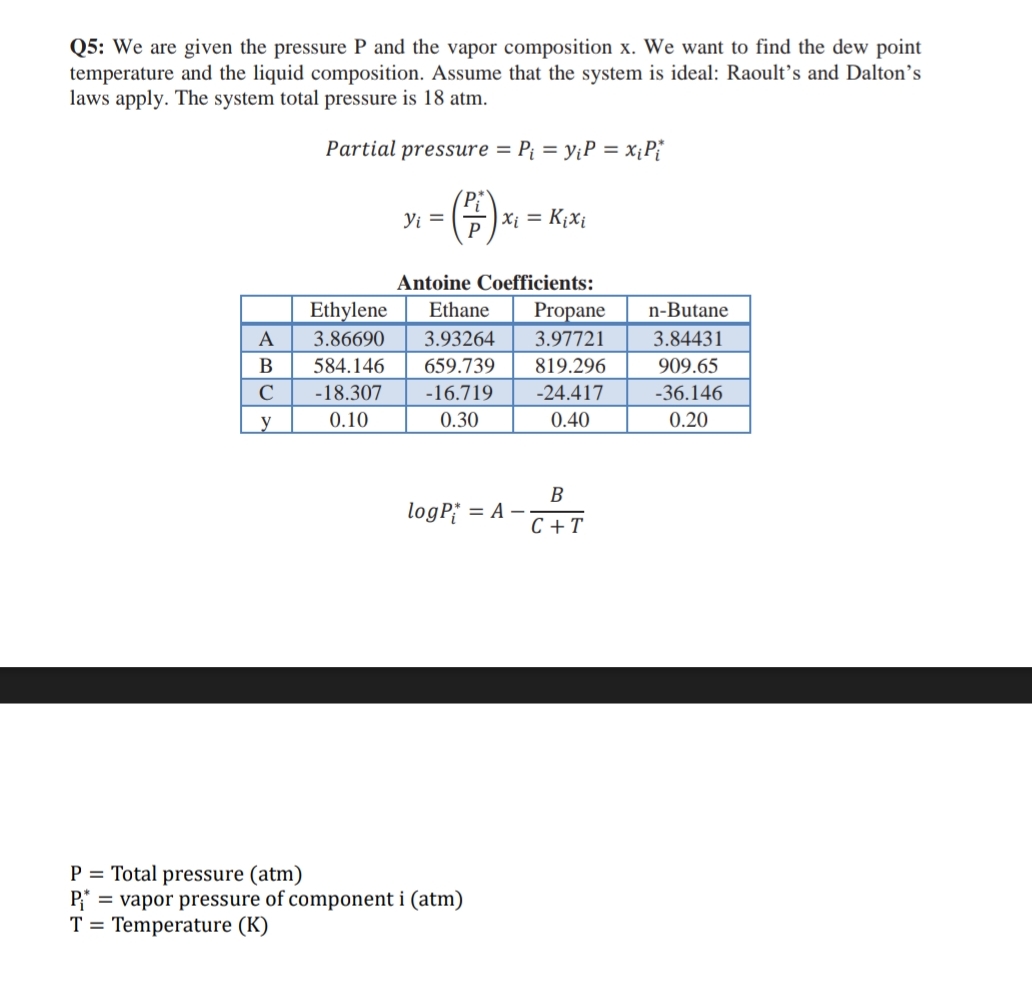 Solved Q5: We are given the pressure P ﻿and the vapor | Chegg.com