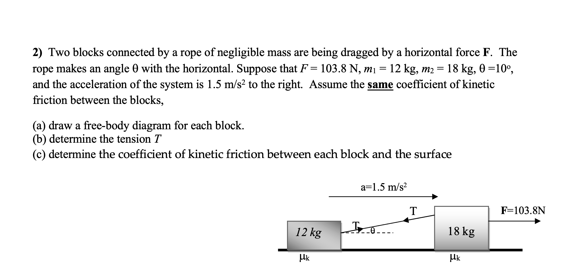 Solved Two blocks connected by a rope of negligible mass are | Chegg.com