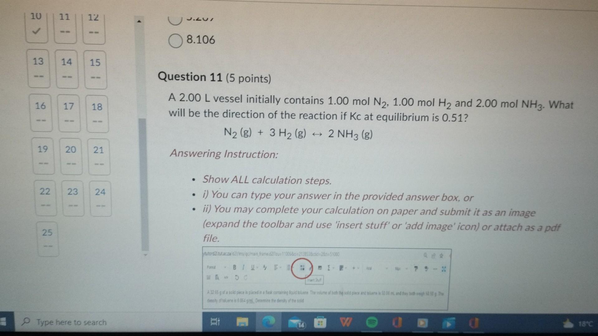 Solved A 2.00 L vessel initially contains 1.00 mol N2,1.00 | Chegg.com